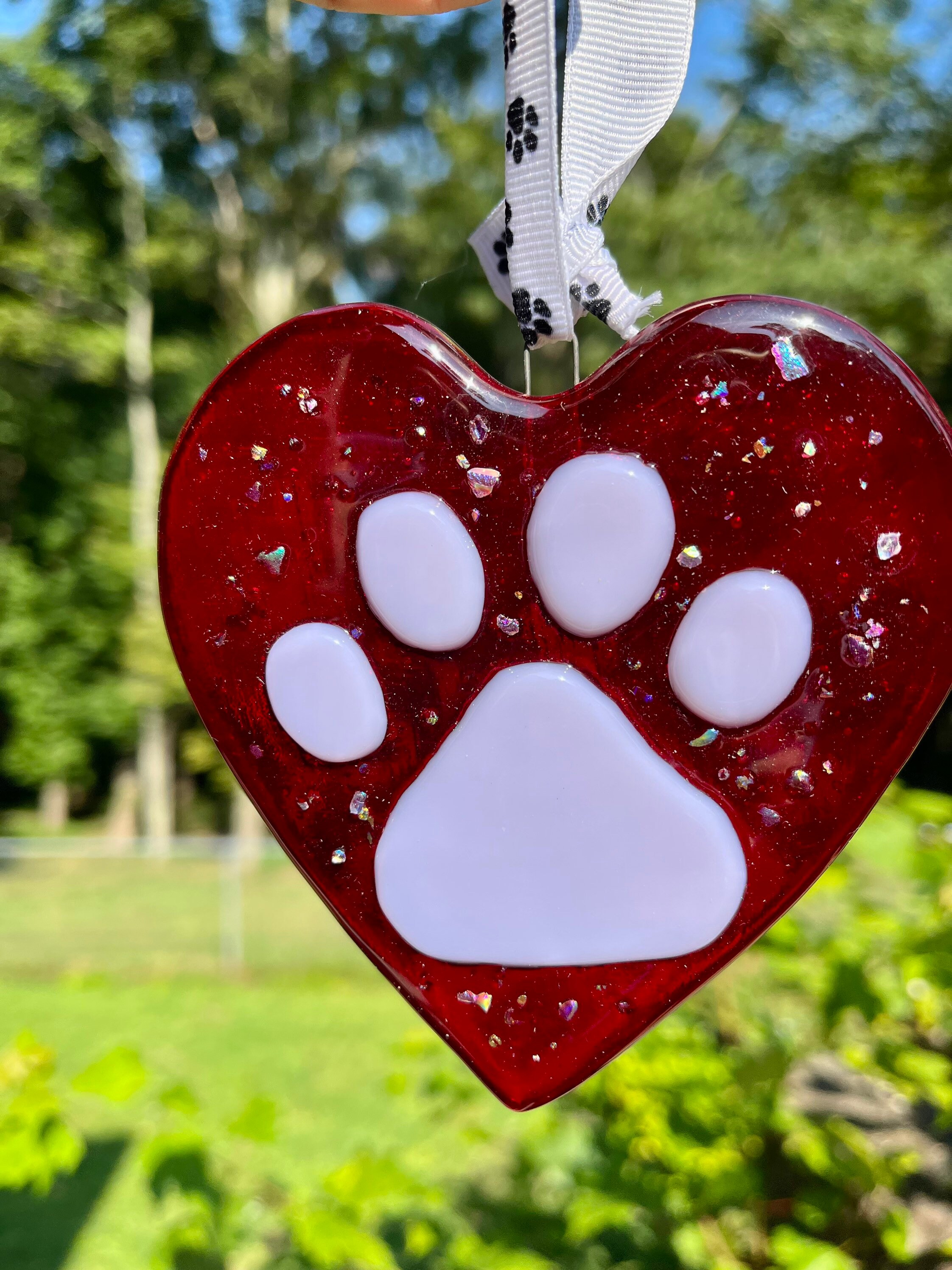 Fused Glass Paw Heart, Paw Heart, Pet Lover, Heart, Pet Paw Heart ...