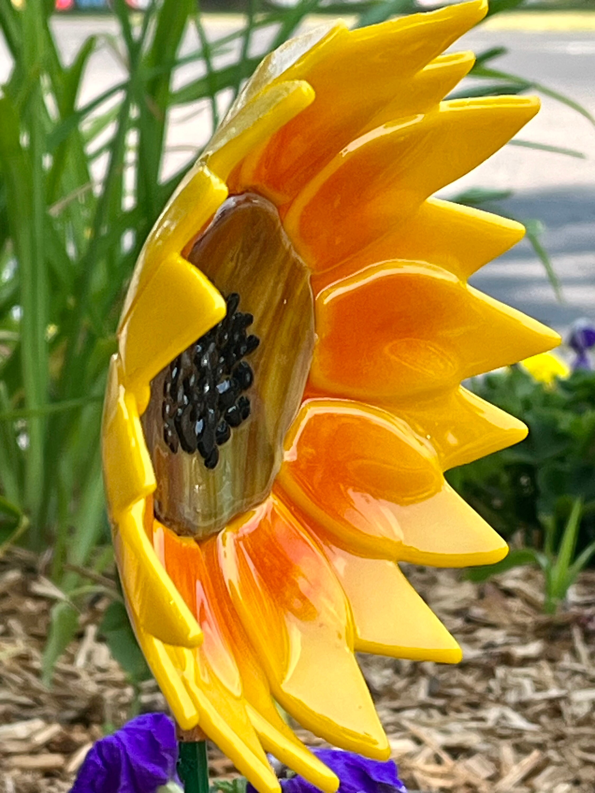 Fused Glass Sunflower, Sunflower, Garden Art, Fused Glass, Plant Stake ...