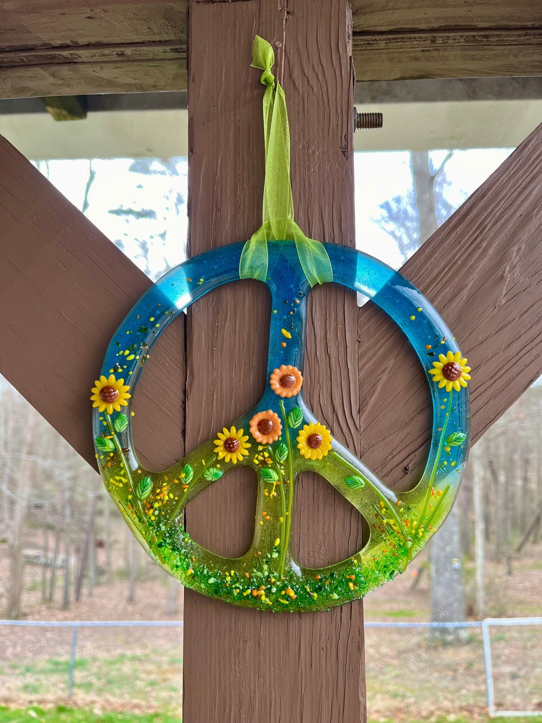 Peace Sign, Peace Sign With Flowers, Flowers, Peace Sign, Fused Glass ...
