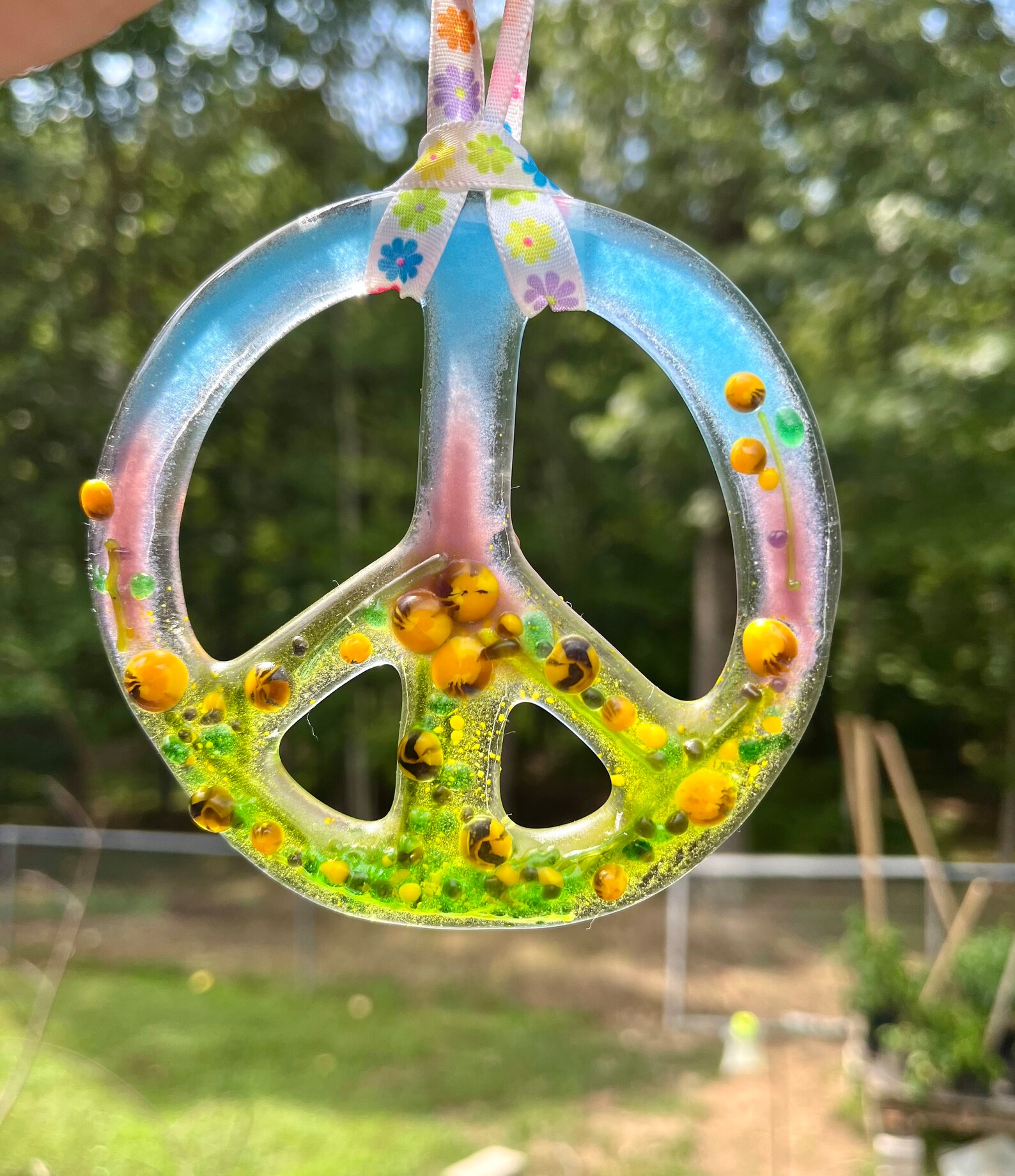 Peace Sign, Peace Sign With Flowers, Flowers, Peace Sign, Fused Glass ...