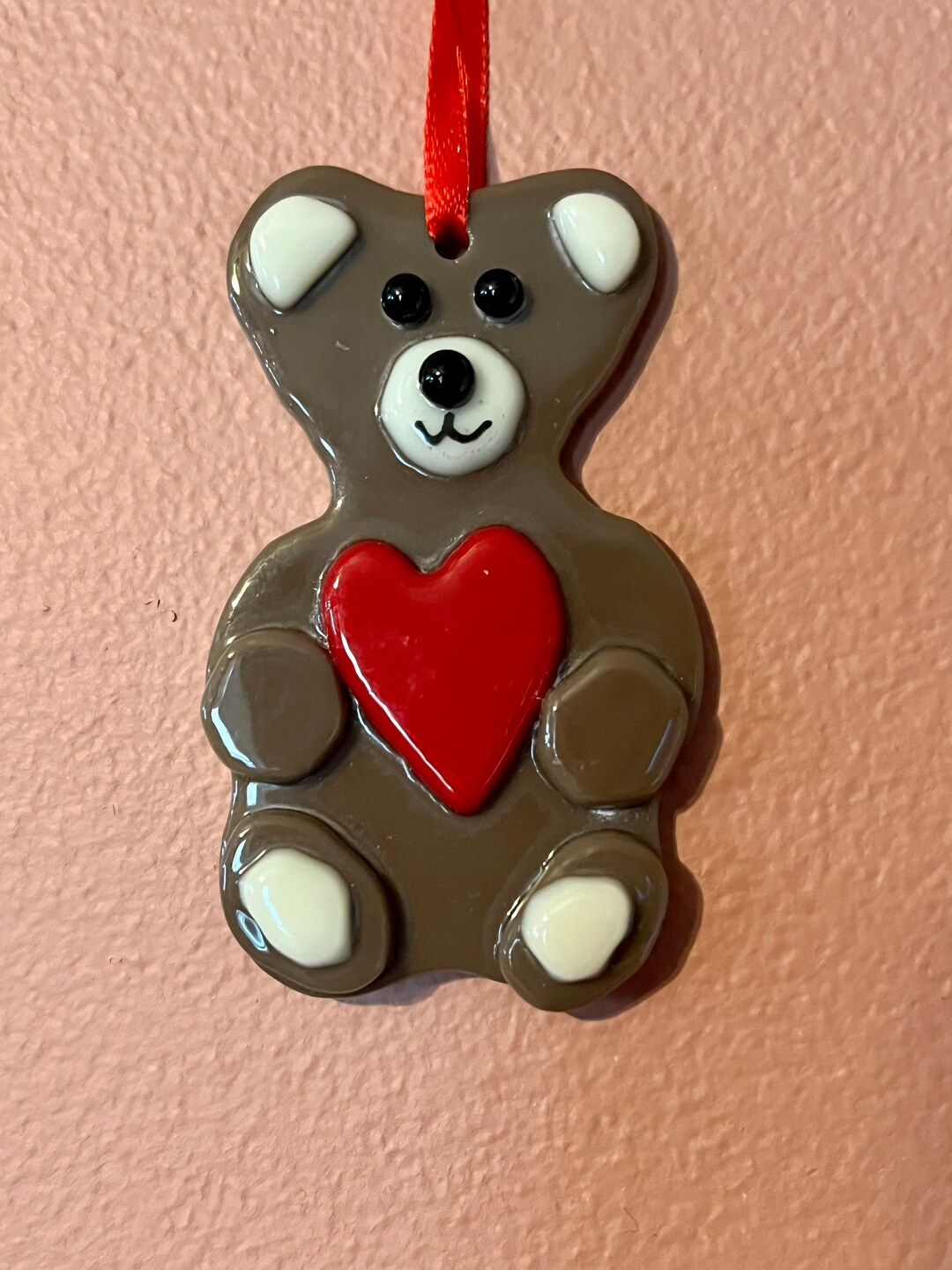 Fused Glass Teddy Bear Ornament: Handmade Valentine's Decor - Etsy
