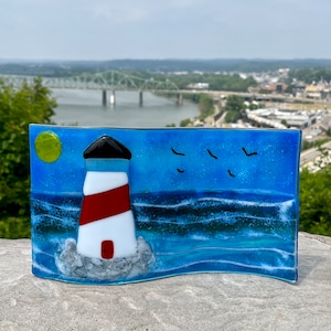 Fused Glass Lighthouse, Free Standing Lighthouse, Glass Art, Glass ...