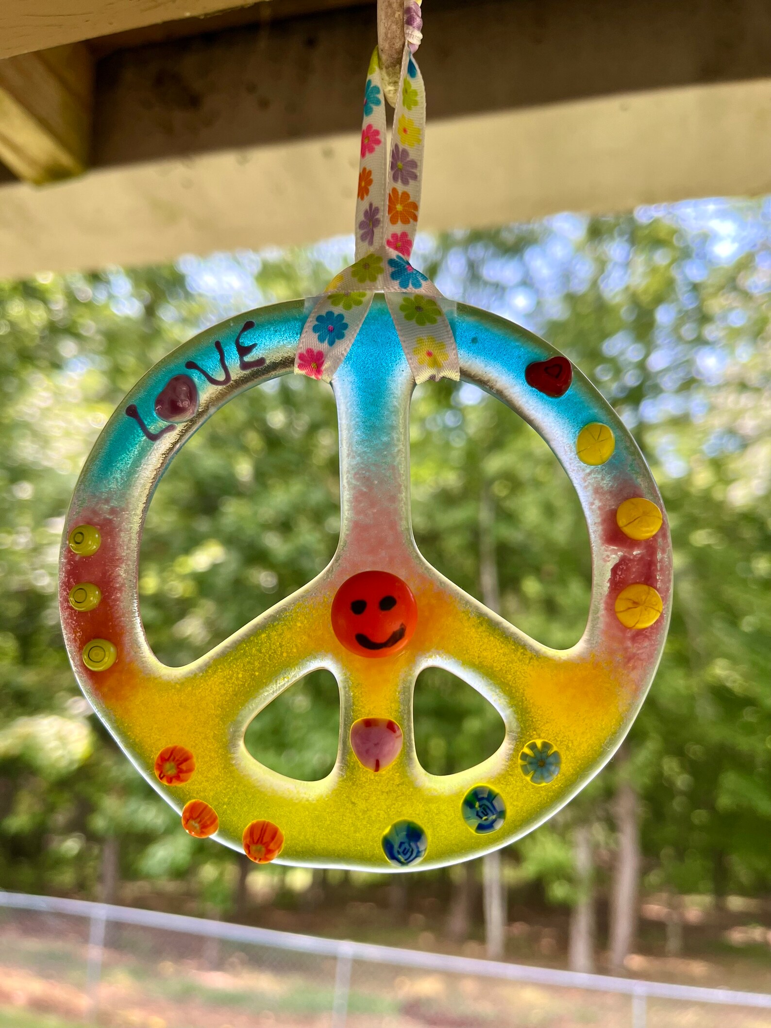 Fused Glass Peace Sign With Flowers - Handmade - Etsy