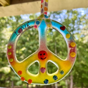 Peace Sign, Peace Sign With Flowers, Flowers, Peace Sign, Fused Glass ...