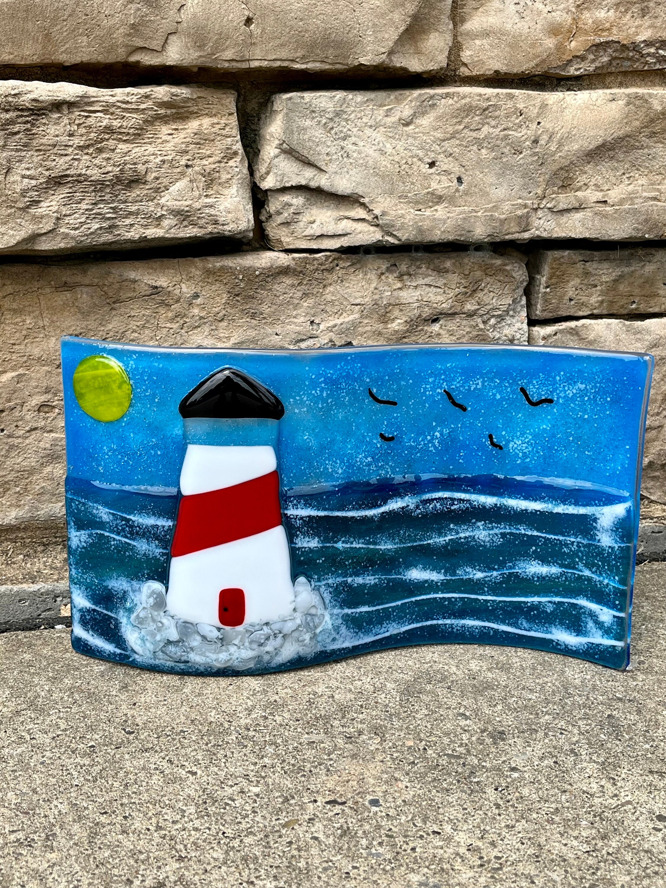 Fused Glass Lighthouse, Free Standing Lighthouse, Glass Art, Glass ...