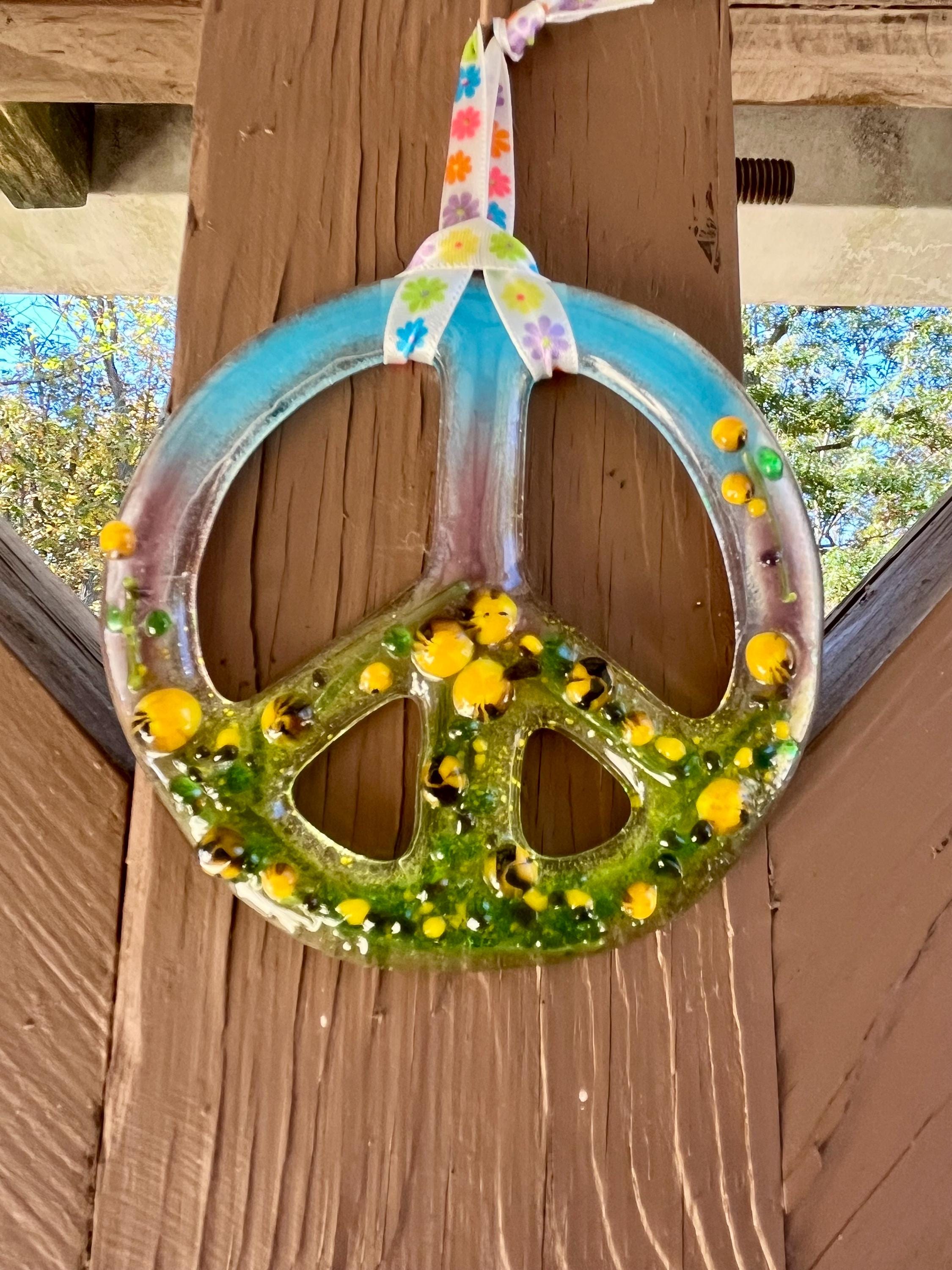 Fused Glass Peace Sign With Flowers - Handmade - Etsy