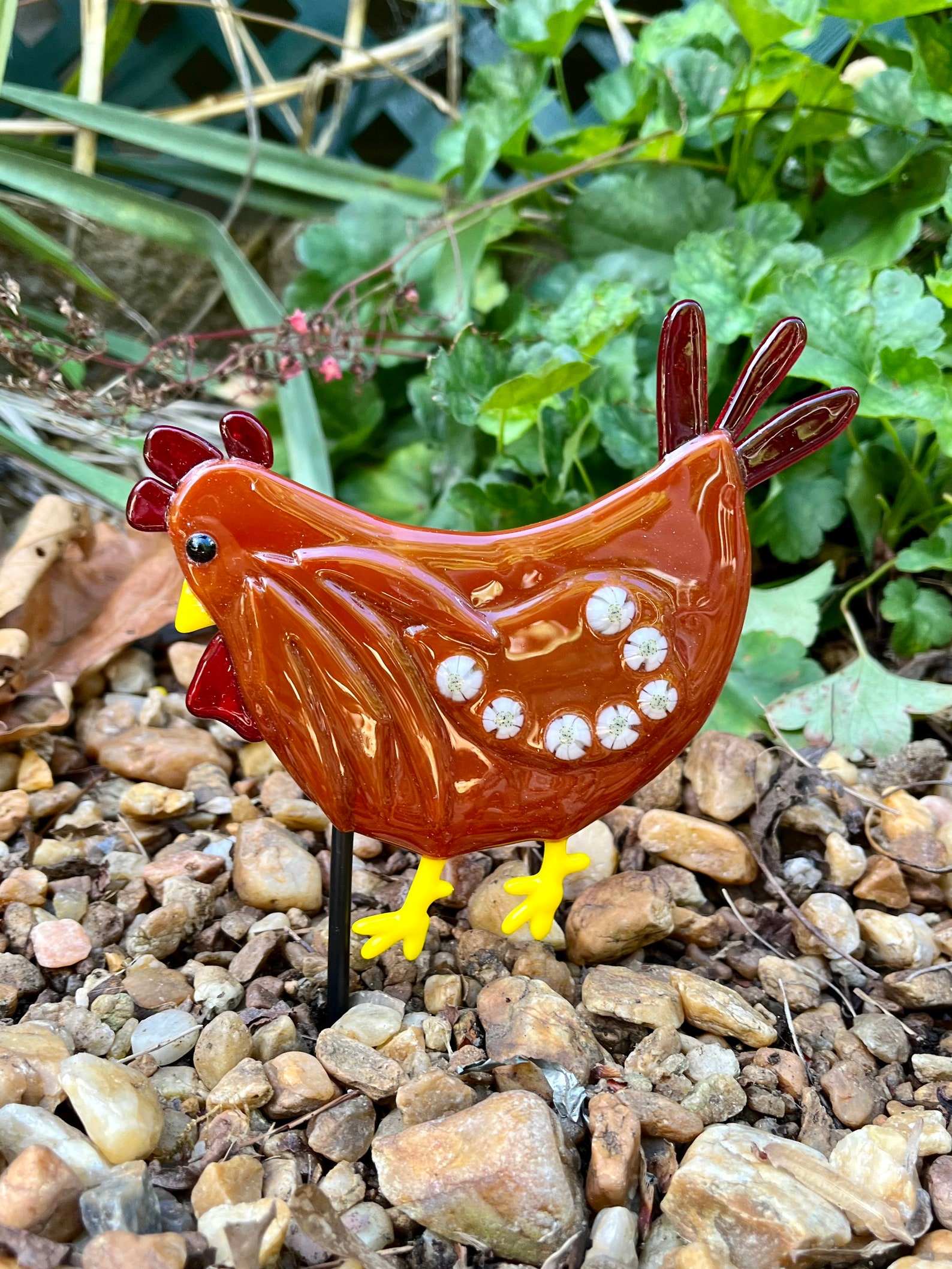 Fused Glass Chicken Garden Stake: Handmade Outdoor Decor - Etsy