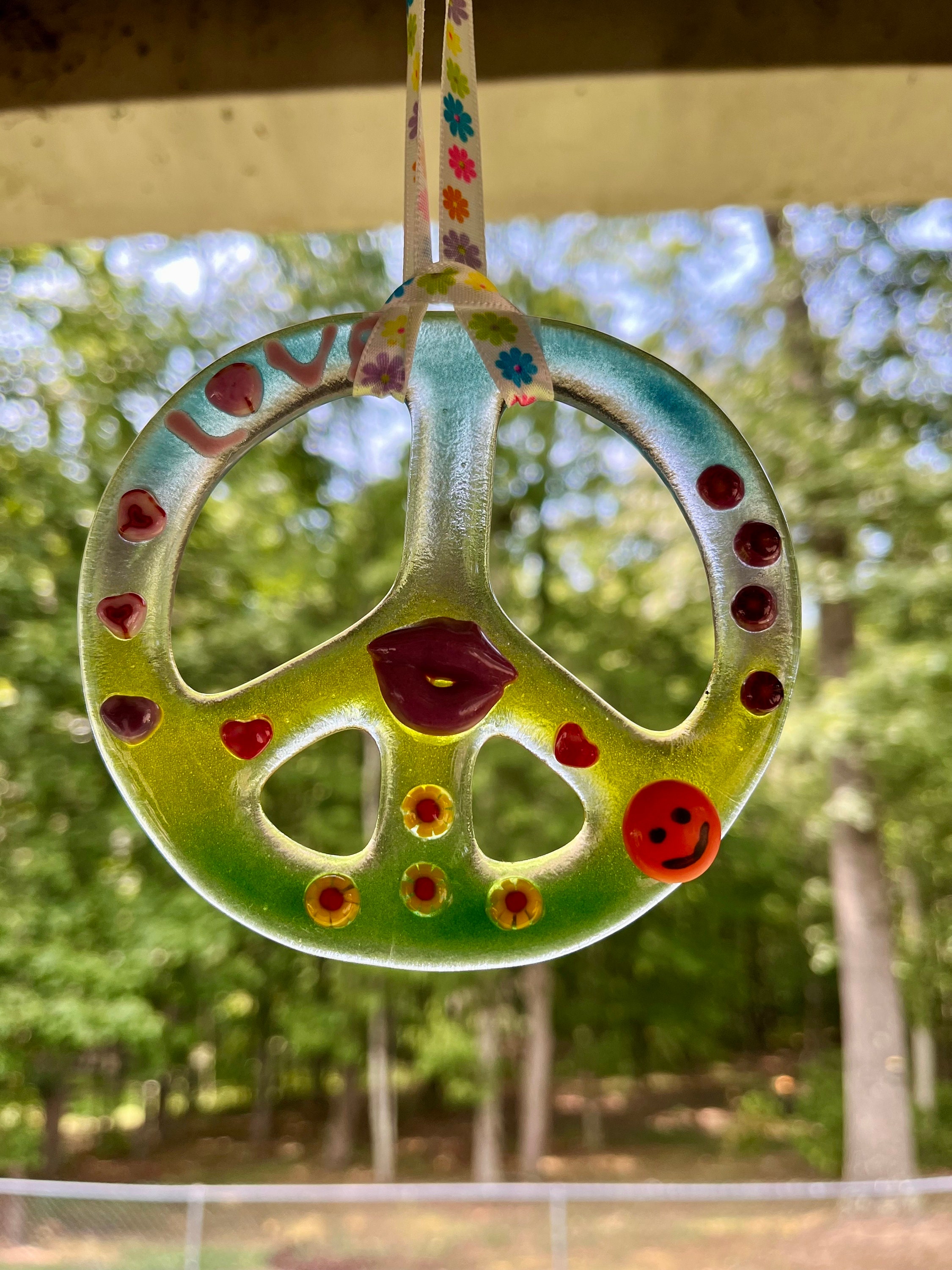 Peace Sign, Peace Sign With Flowers, Flowers, Peace Sign, Fused Glass ...