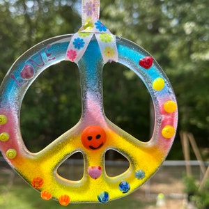 Peace Sign, Peace Sign With Flowers, Flowers, Peace Sign, Fused Glass ...