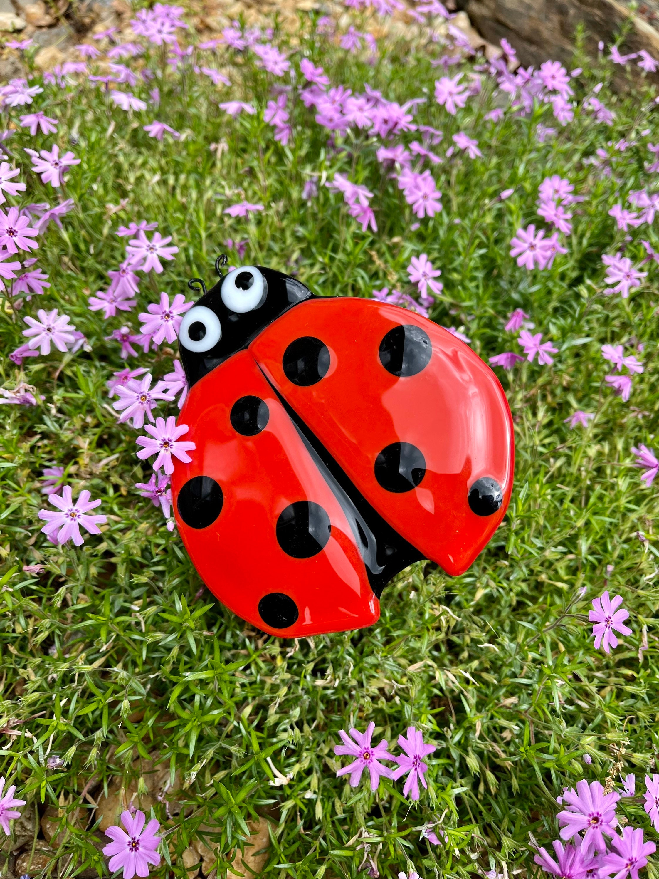 Fused Glass Ladybug Garden Stake: Handmade Planter Decoration - Etsy