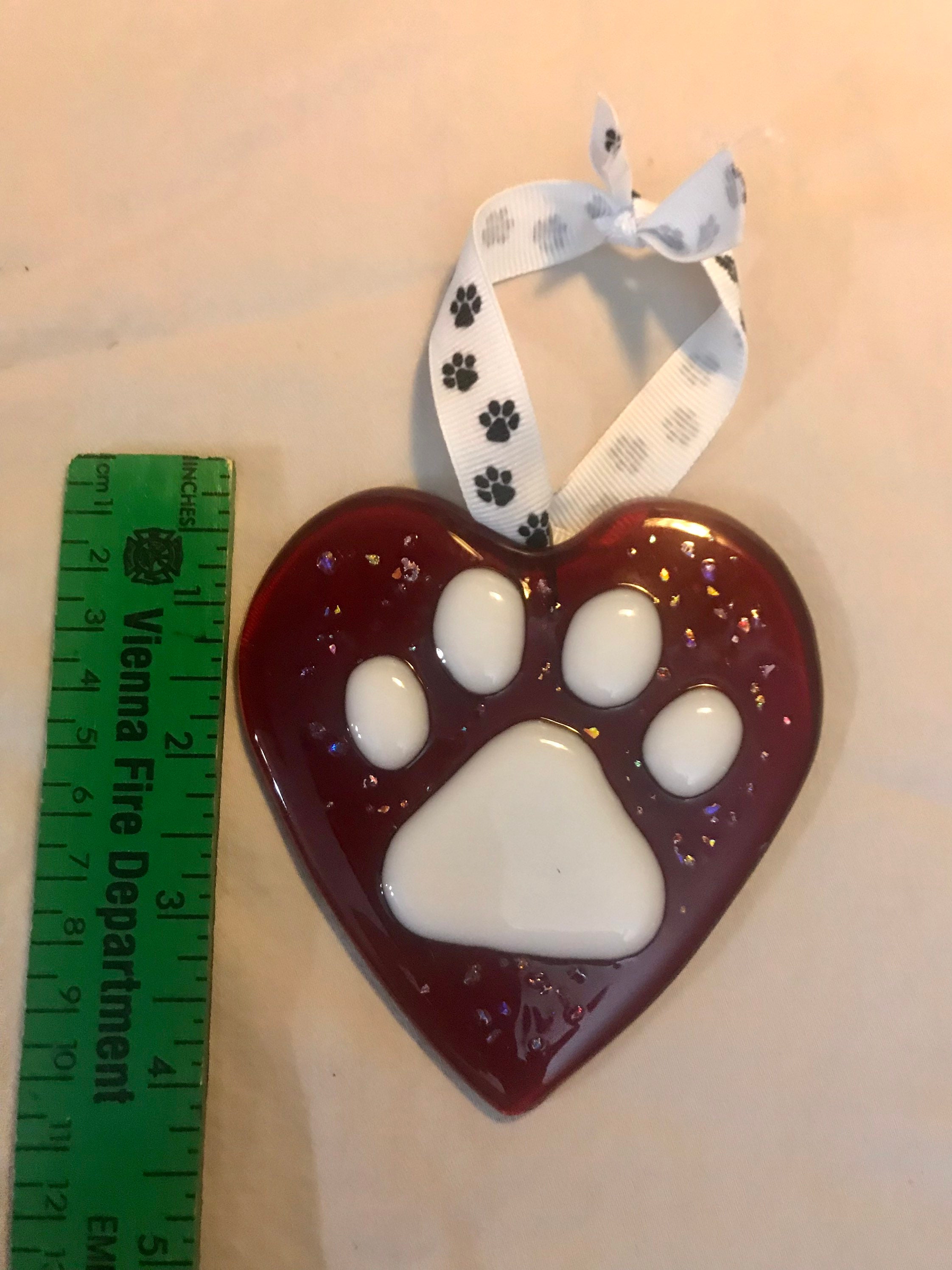 Fused Glass Paw Heart, Paw Heart, Pet Lover, Heart, Pet Paw Heart ...