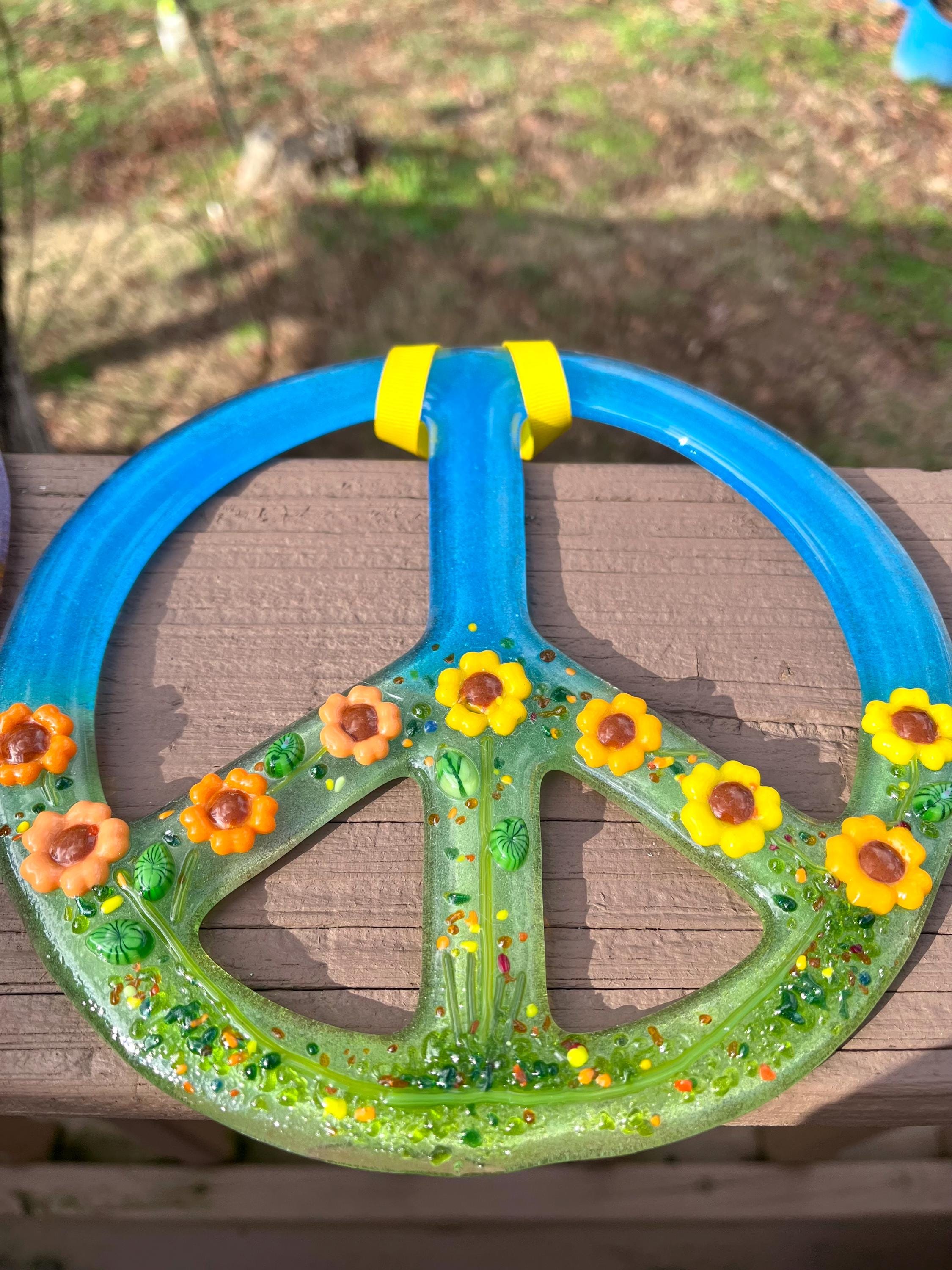 Peace Sign, Peace Sign With Flowers, Flowers, Peace Sign, Fused Glass ...