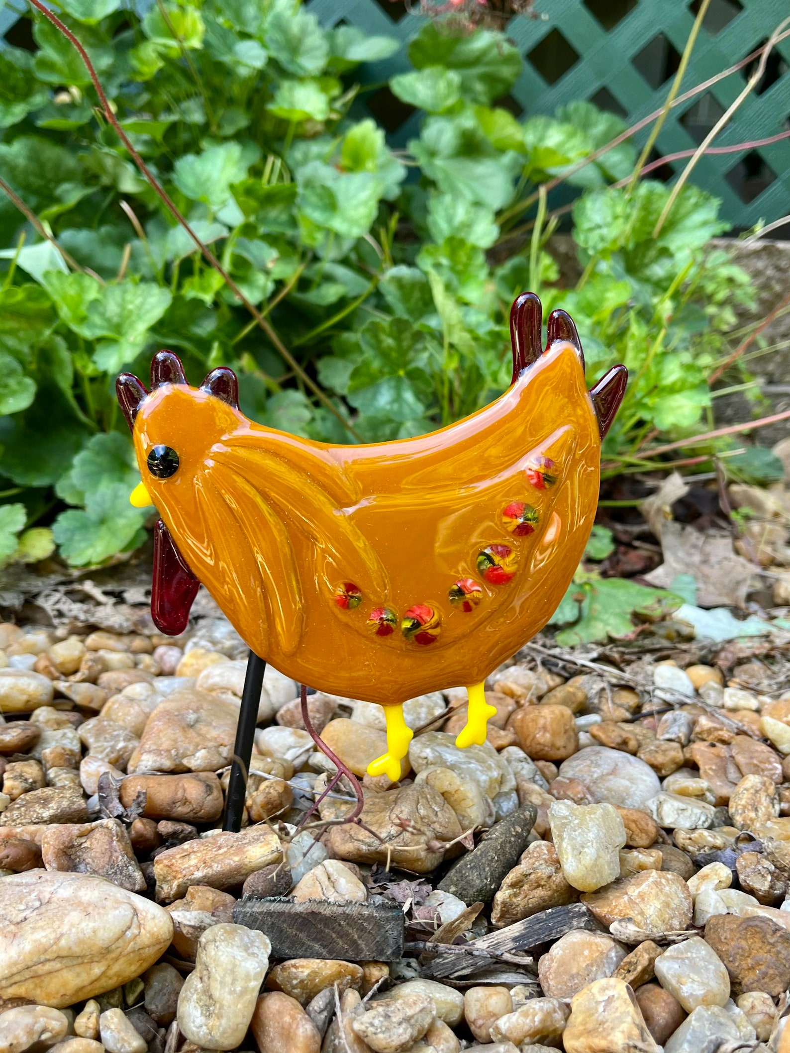 Fused Glass Chicken Garden Stake: Handmade Outdoor Decor - Etsy