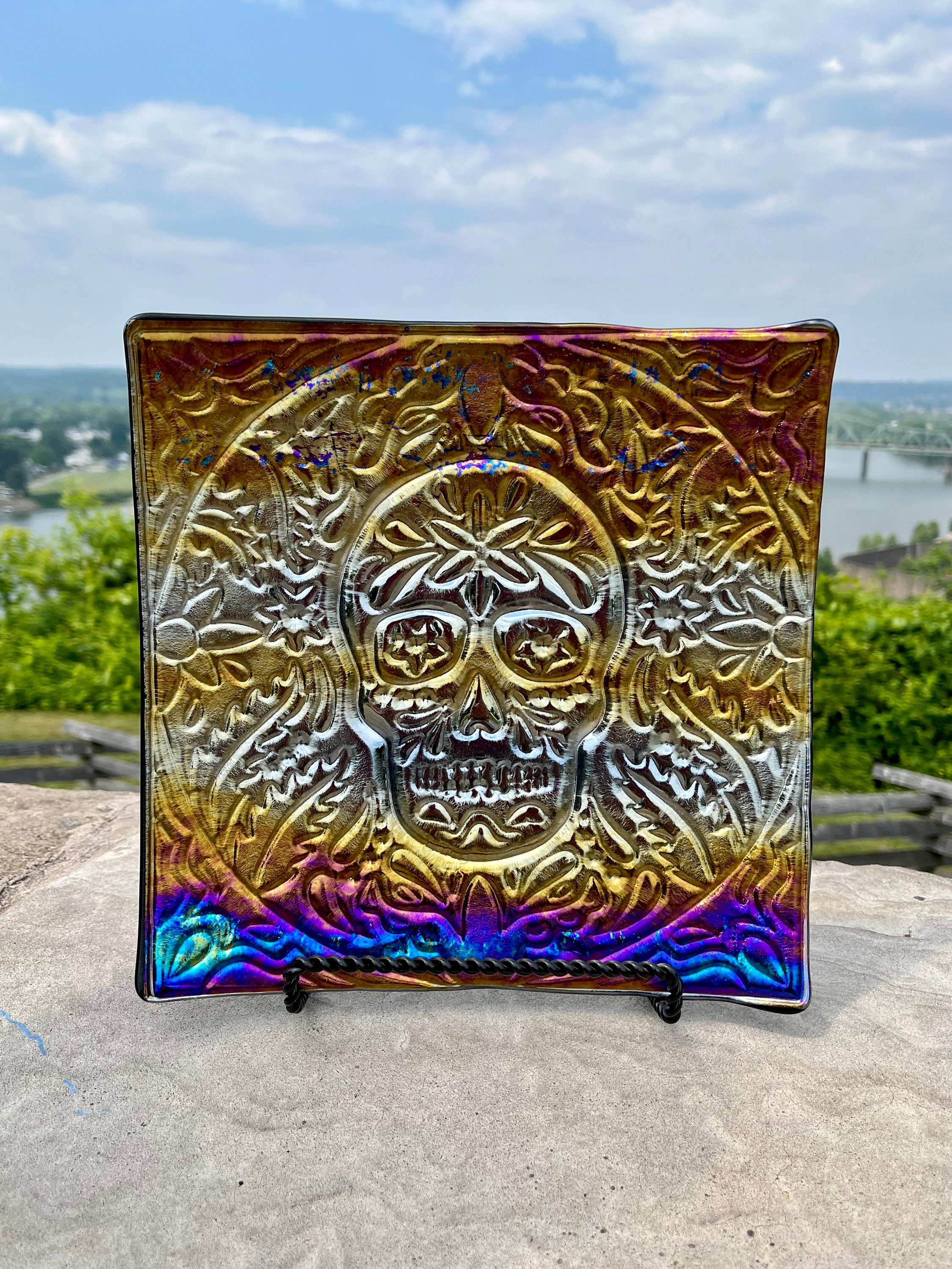 Fused Glass Sugar Skull Plate: Luminescent Home Decor - Etsy