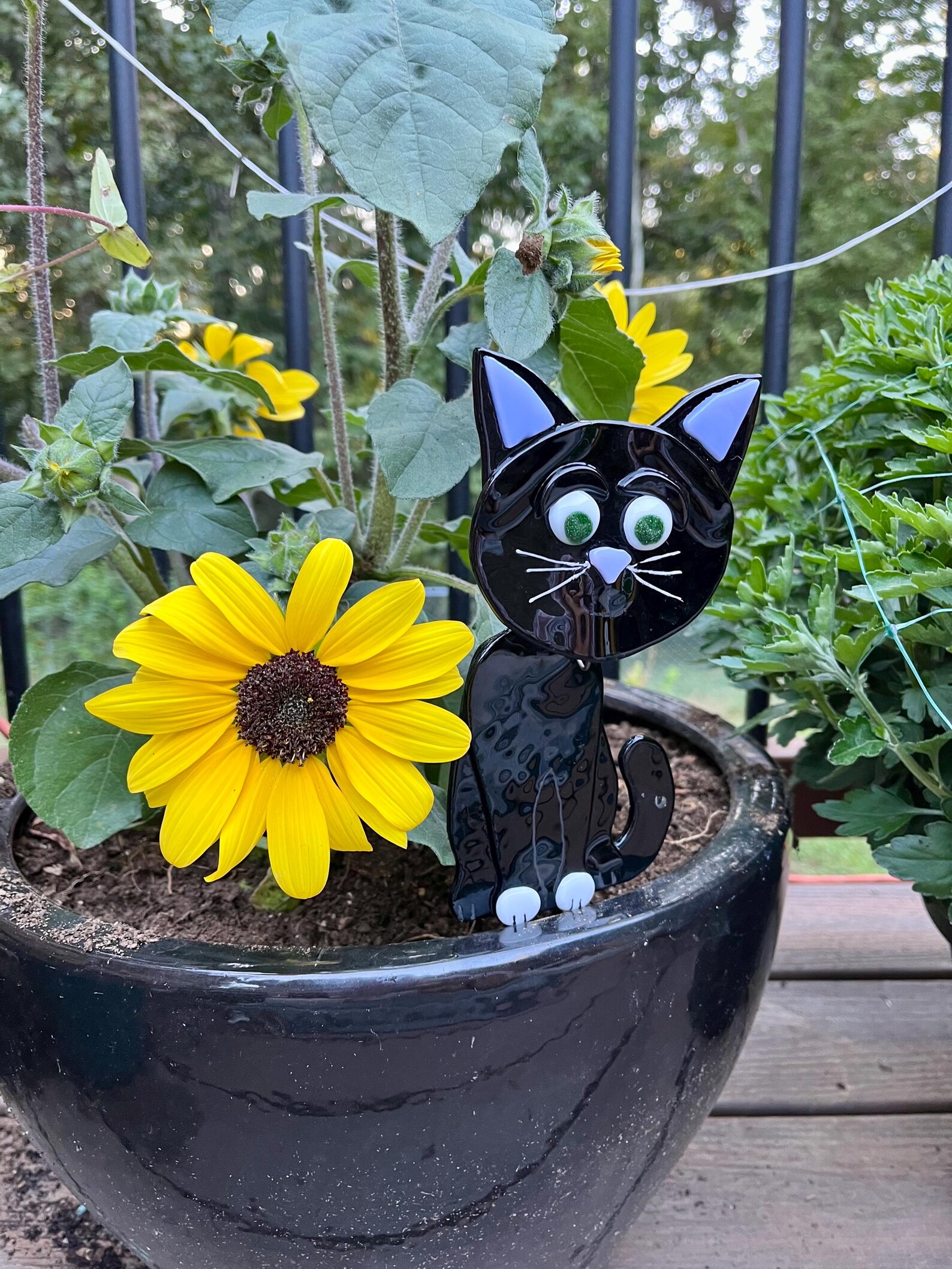 Fused Glass Garden Cat Bobble Head: Handmade Plant Stake - Etsy