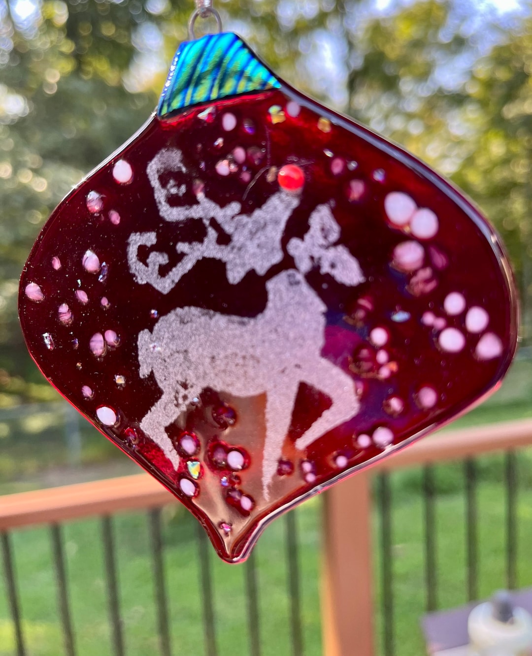 Fused Glass Reindeer Christmas Bulb, Reindeer Ornament, Reindeer ...
