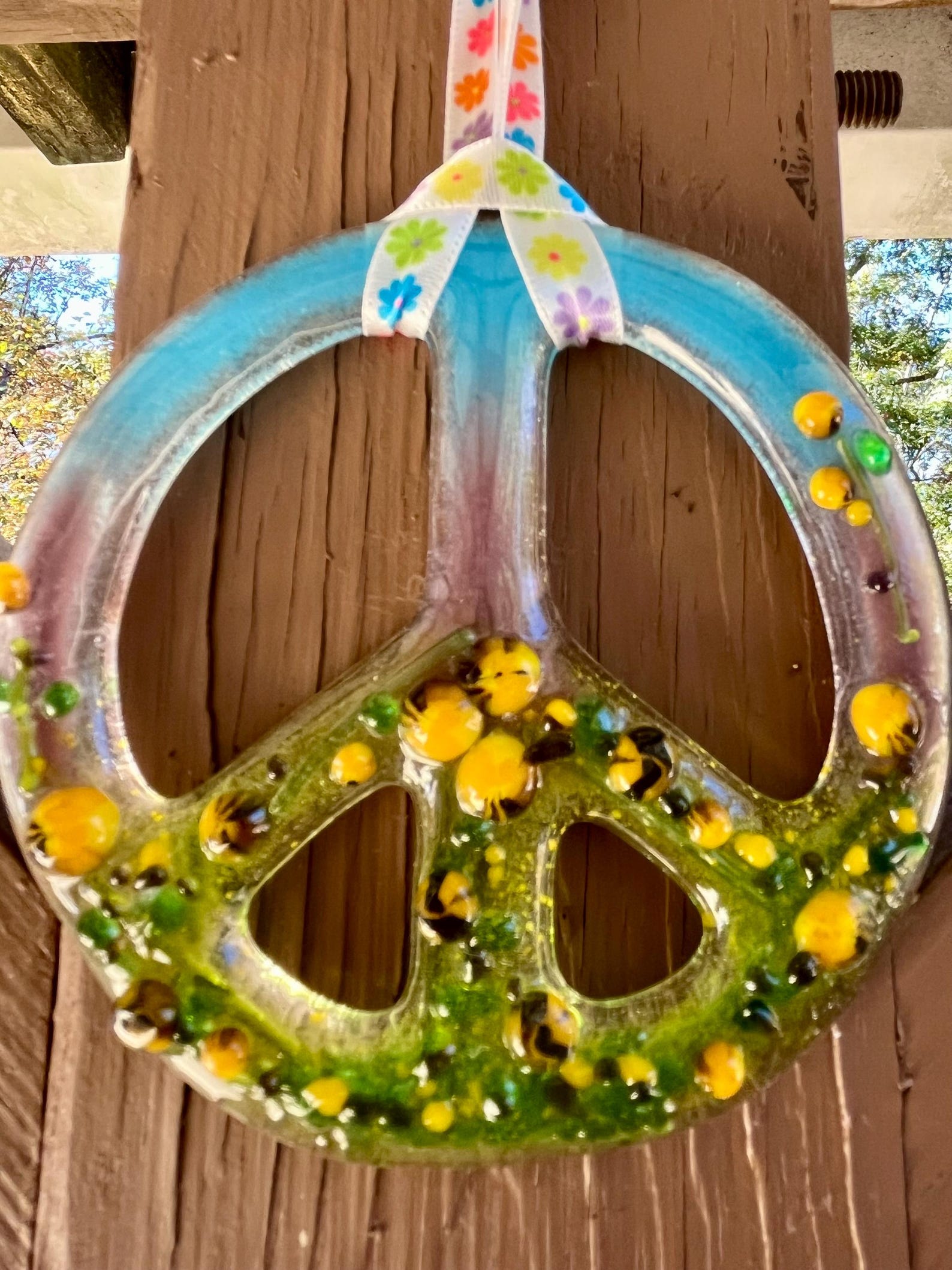 Fused Glass Peace Sign With Flowers - Handmade - Etsy