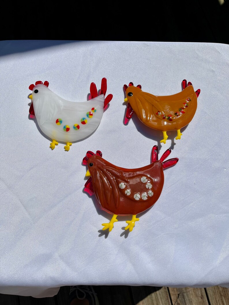 Fused Glass Chicken Garden Stake: Handmade Outdoor Decor - Etsy