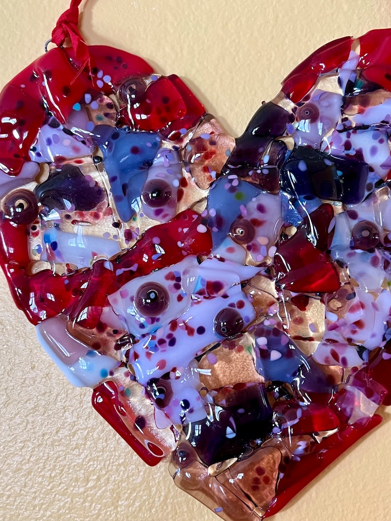 Fused Glass Heart Heart Fused Glass Valentine Decor Valentines Day Glass Heart