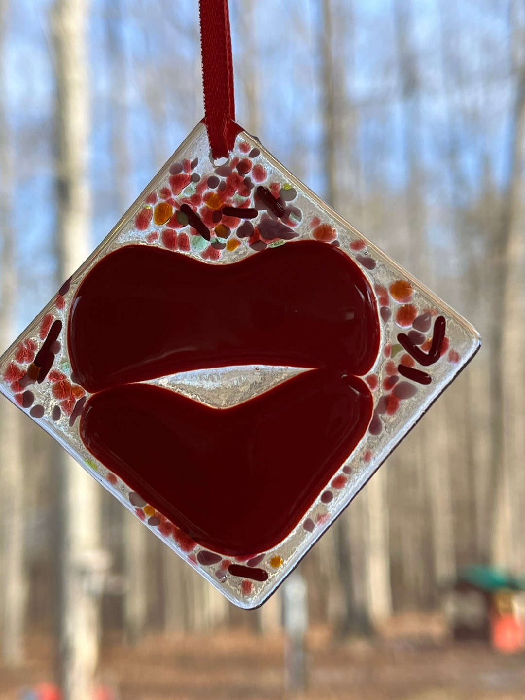 Fused Glass Valentine Lip Ornaments, Valentines Day, Valentine ...