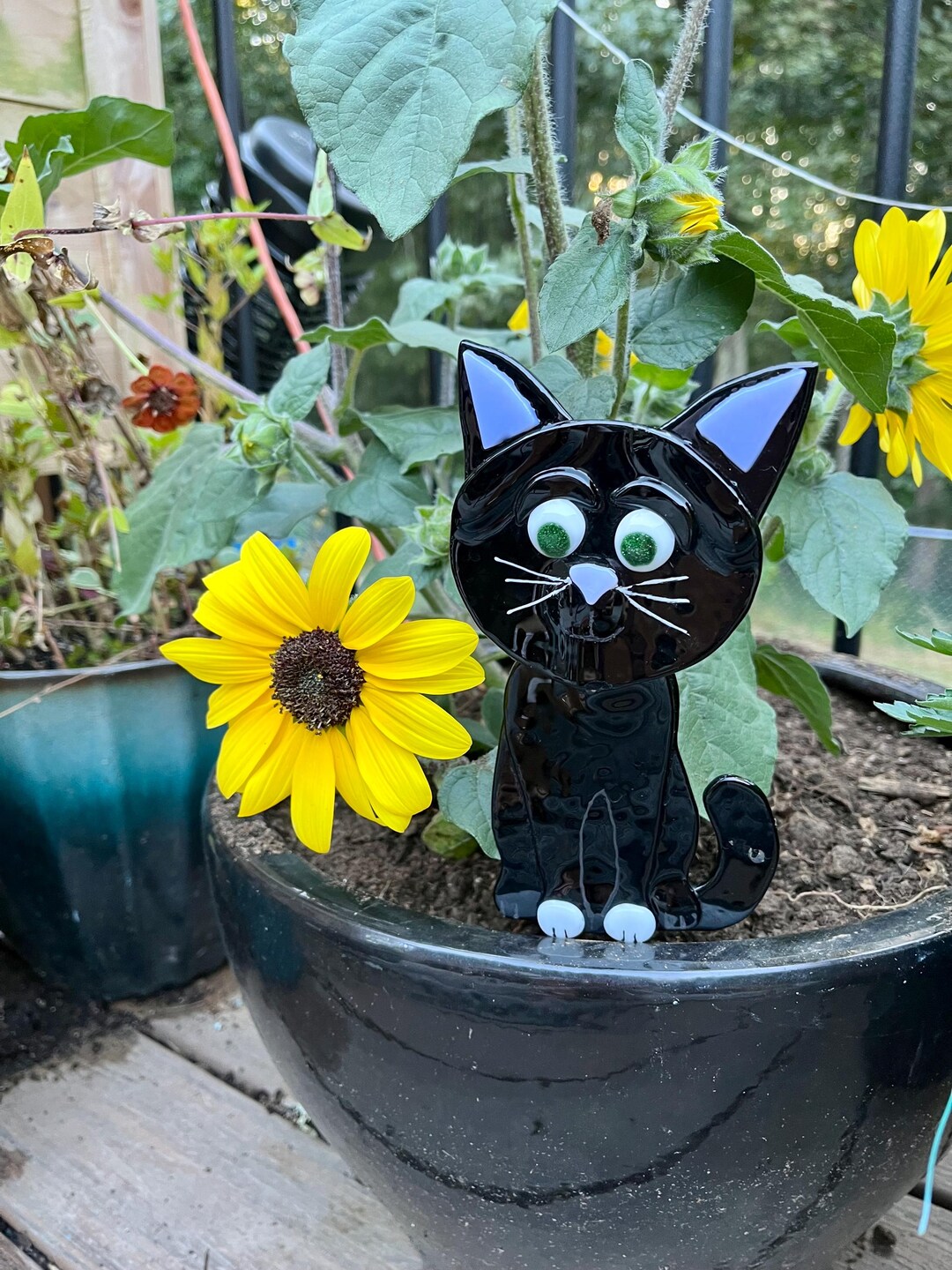 Fused Glass Garden Cat Bobble Head: Handmade Plant Stake - Etsy