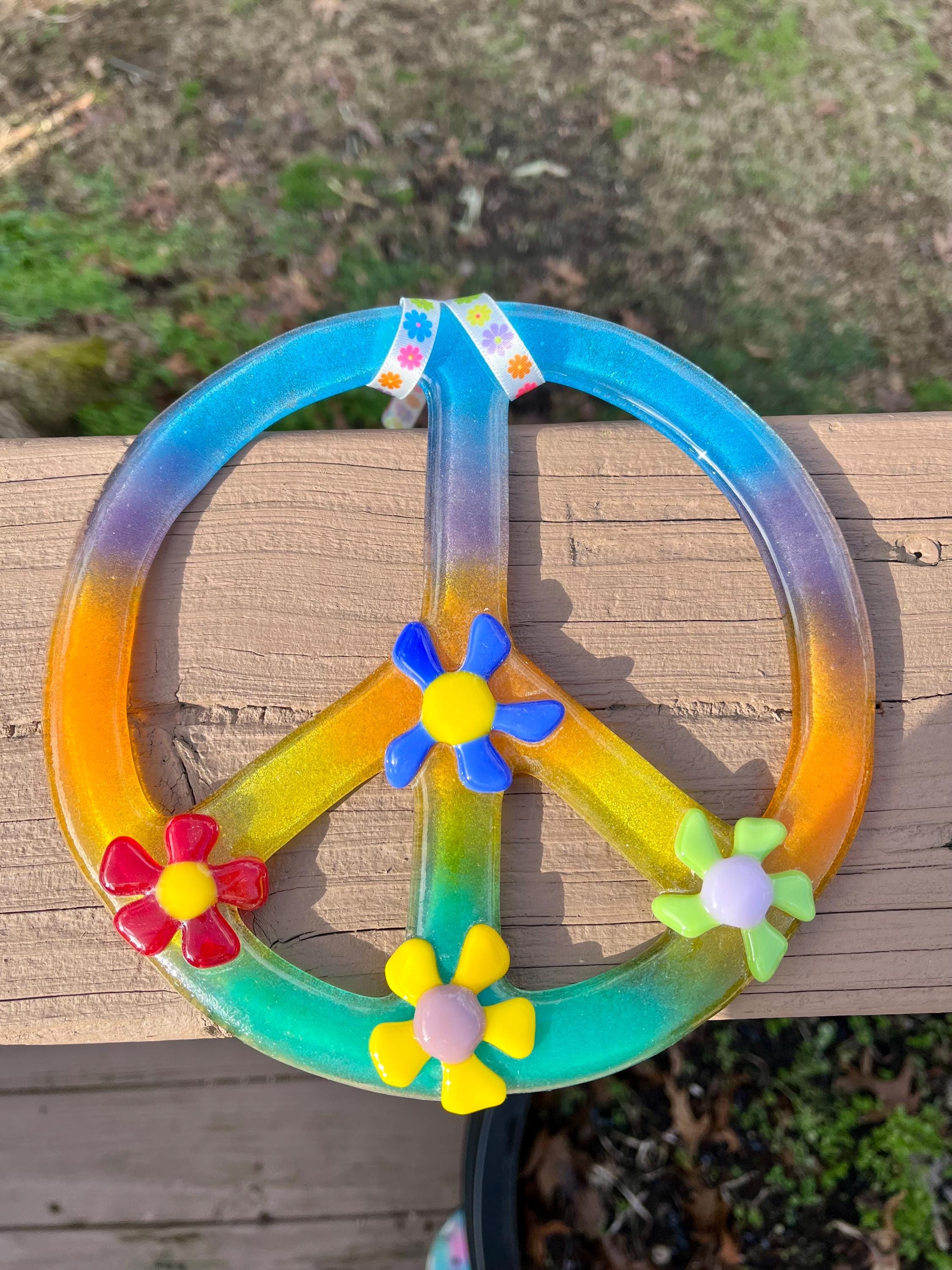 Peace Sign, Peace Sign With Flowers, Flowers, Peace Sign, Fused Glass ...
