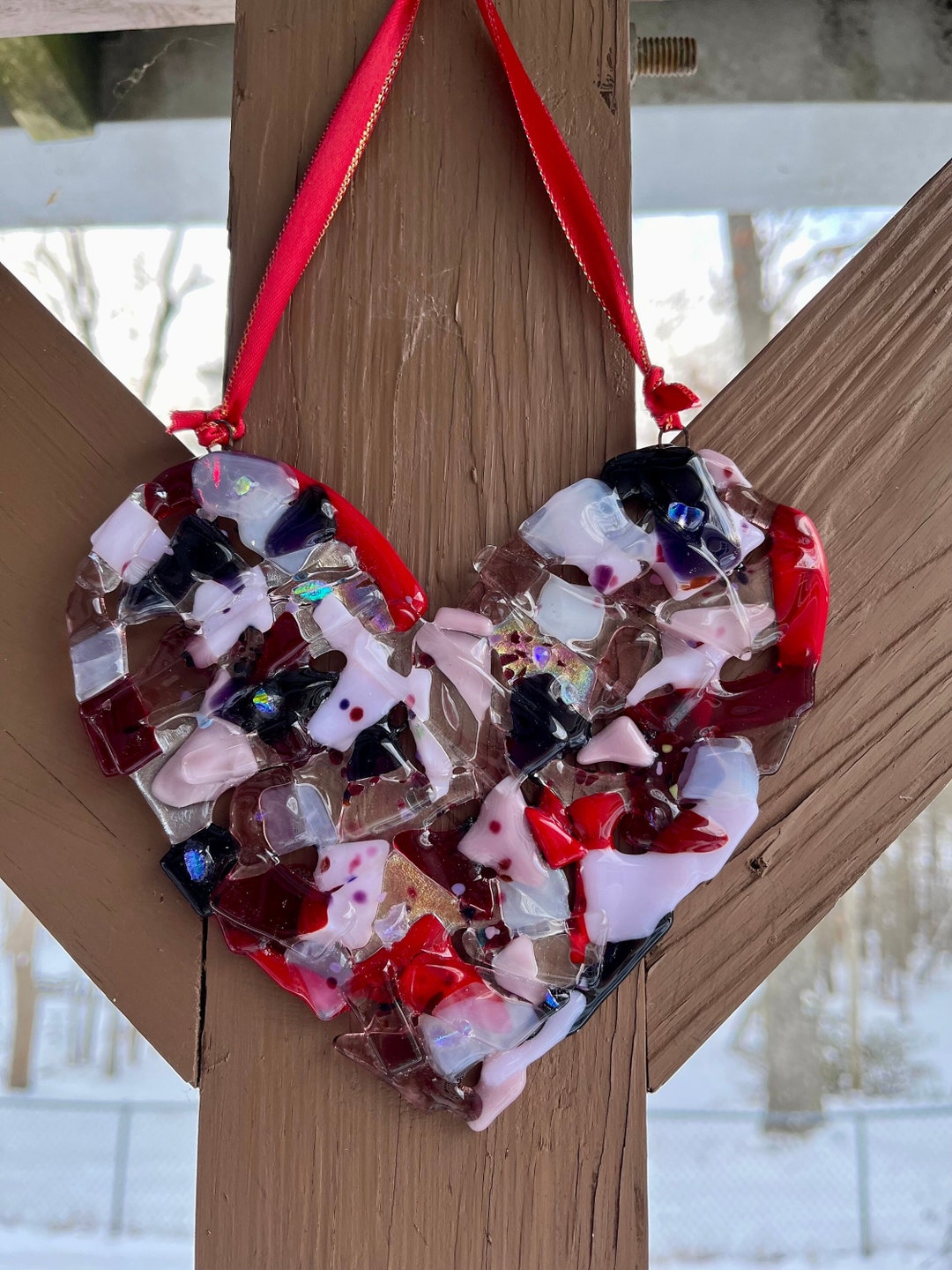 Fused Glass Heart, Heart, Fused Glass, Valentine Decor, Valentine's Day ...