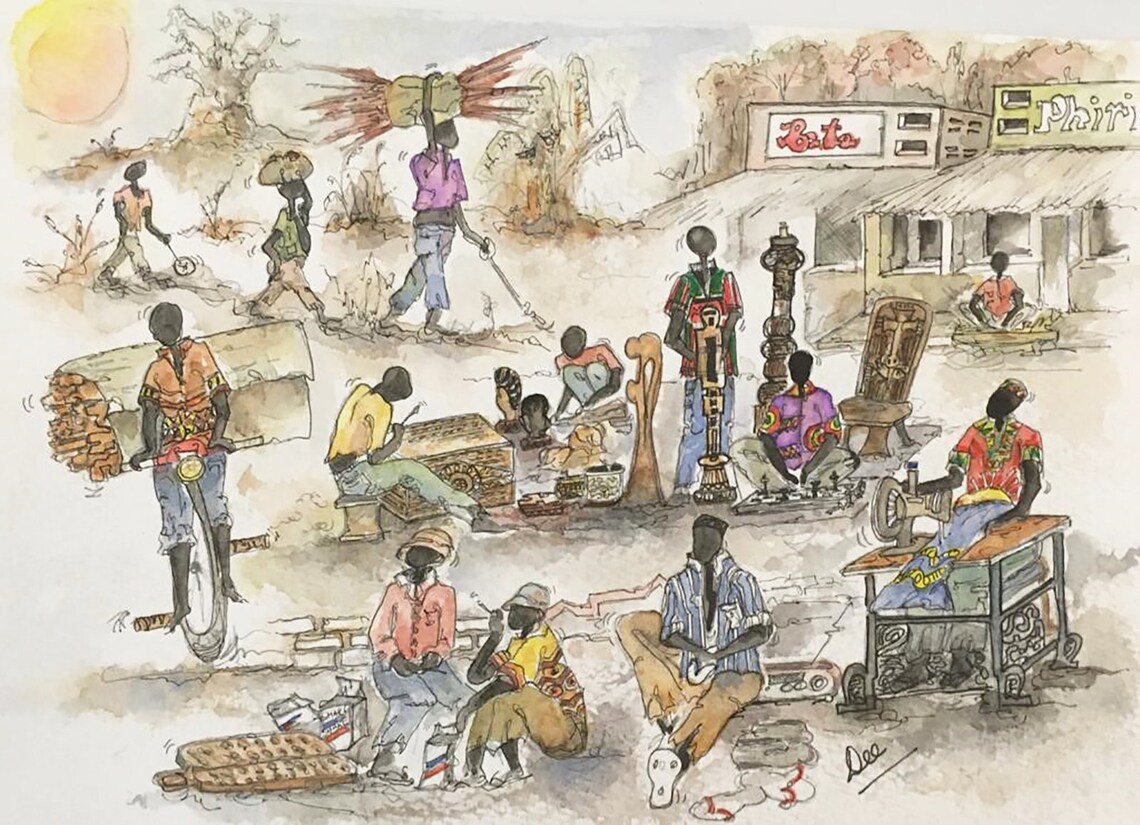 Men at Work... African Art, Memories of Malawi, Original Watercolours ...