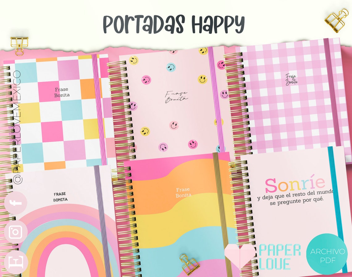 Paquete de Portadas de Agendas con diseño Happy Cute /IMRIMIBLE /PDF ...