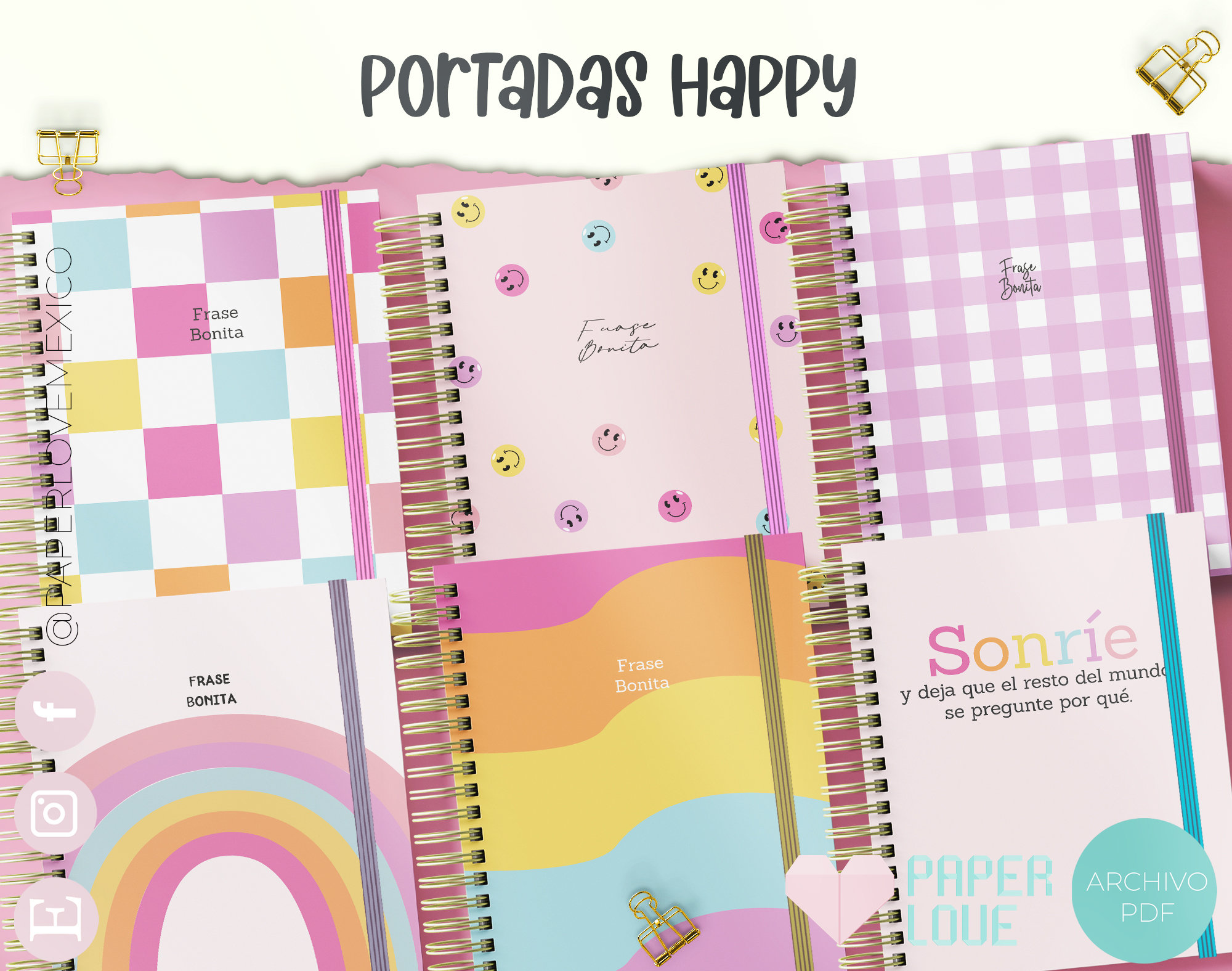 Paquete de Portadas de Agendas con diseño Happy Cute /IMRIMIBLE /PDF ...