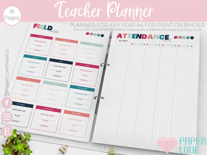 Teacher planner A4 for print or binder No DATES / PRINTABLE | Etsy