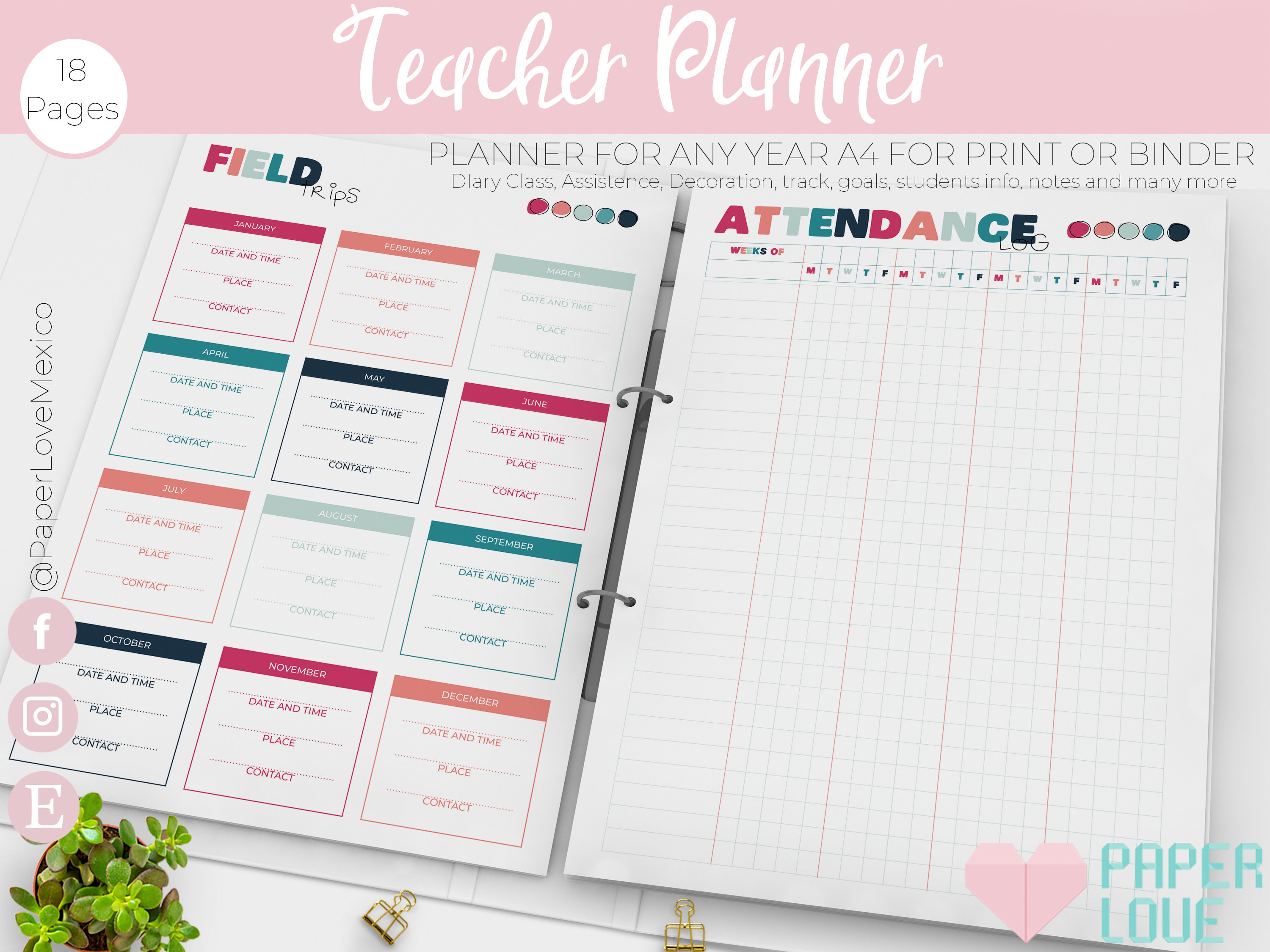 Teacher Planner A4 for Print or Binder No DATES / PRINTABLE / PDF - Etsy