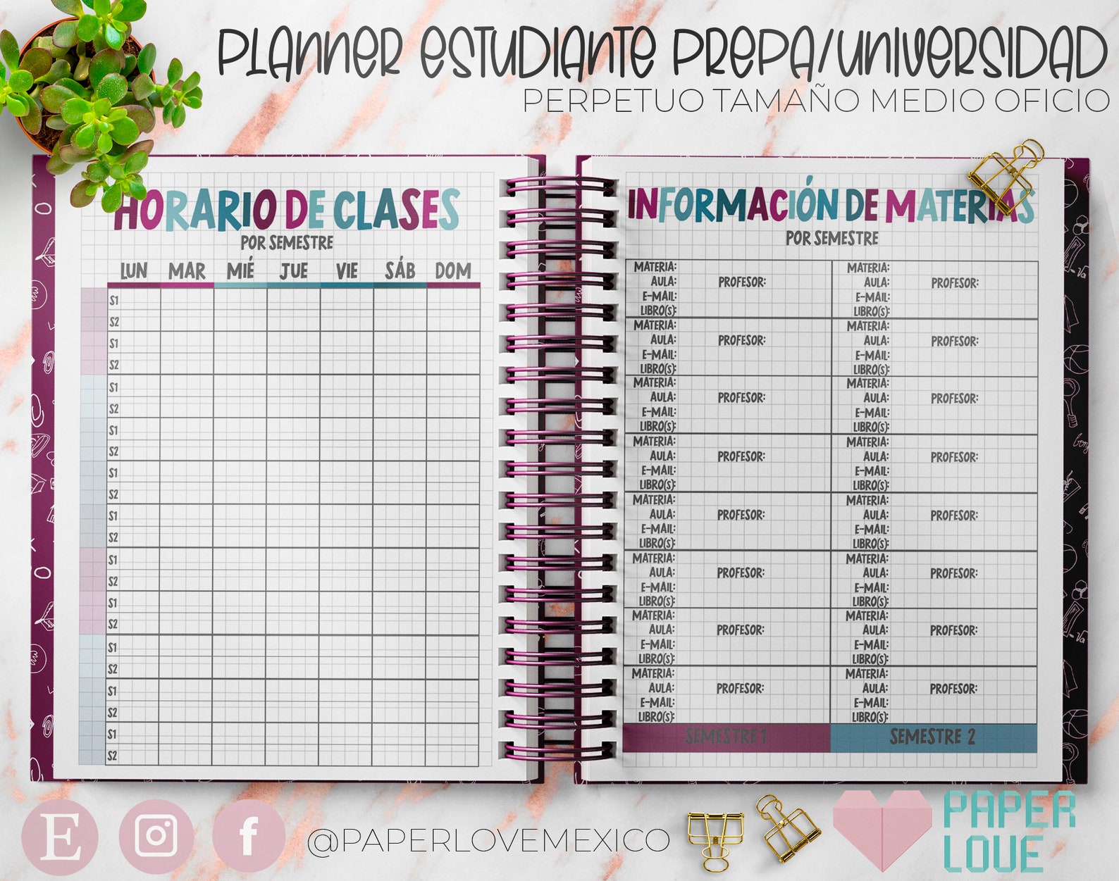 Planner de Estudio Universitarios /Preparatoria Tamaño Medio Oficio ...