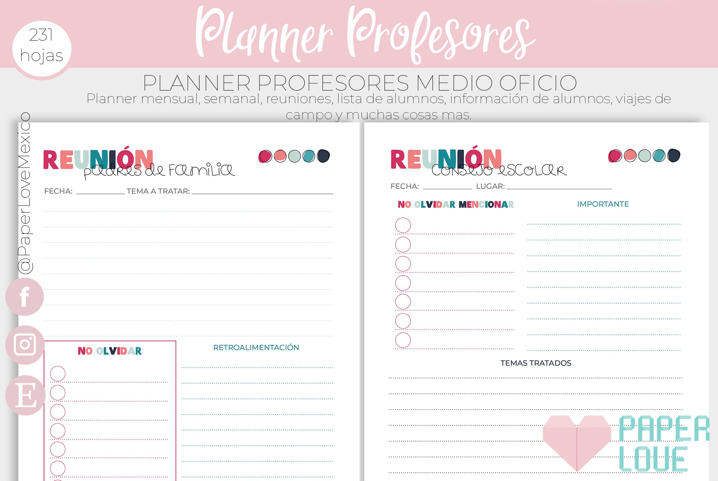Agenda Planner Profesores / PDF / PRINTABLE / PLANNER - Etsy México