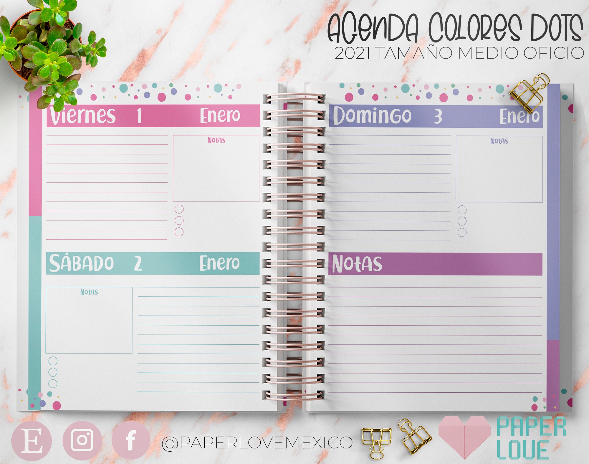 Agenda Colores Dots 2 días por hoja medio oficio/ PDF / | Etsy