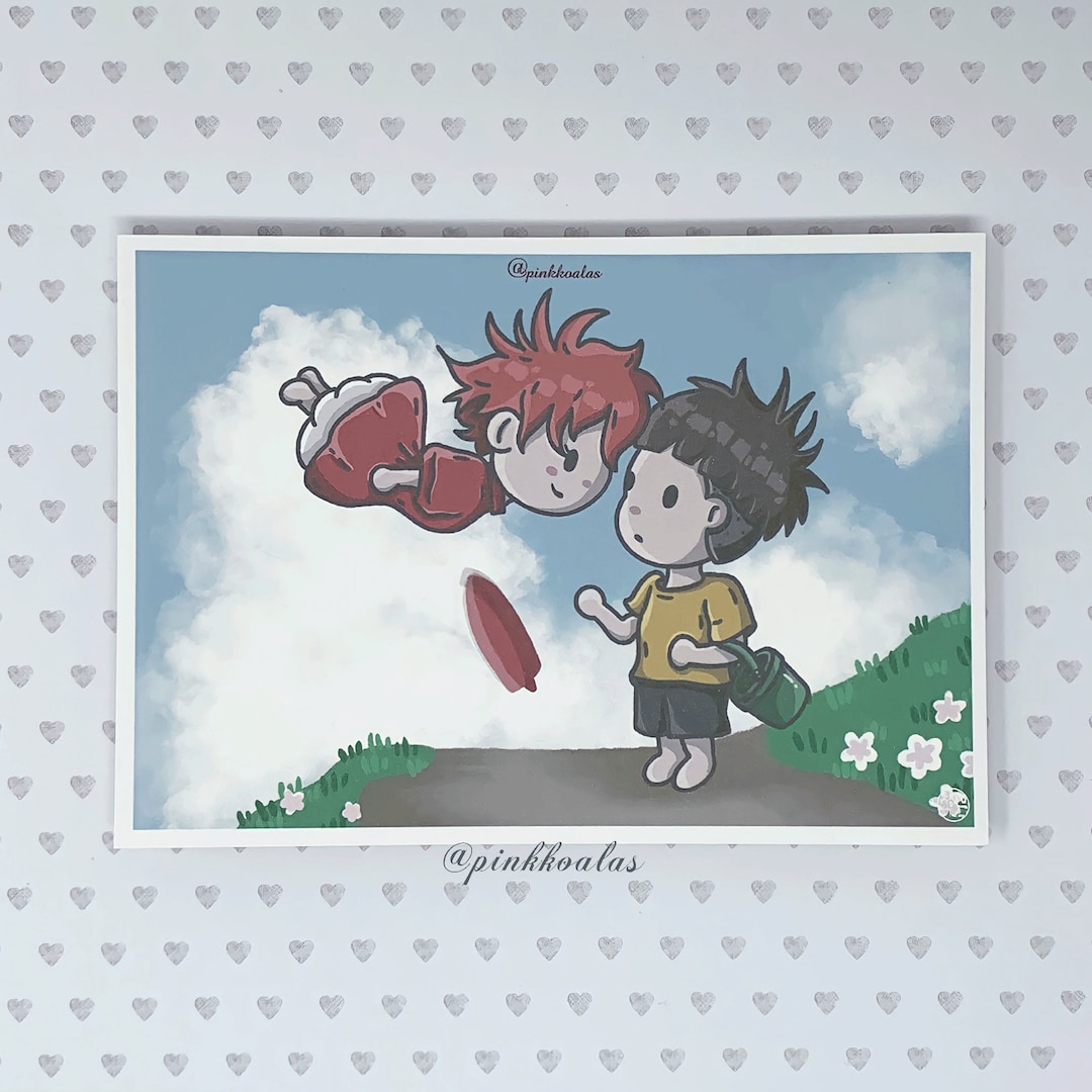 Ponyo - Studio Ghibli Iispired Art Print Postcard + FREE BONUS Ponyo ...