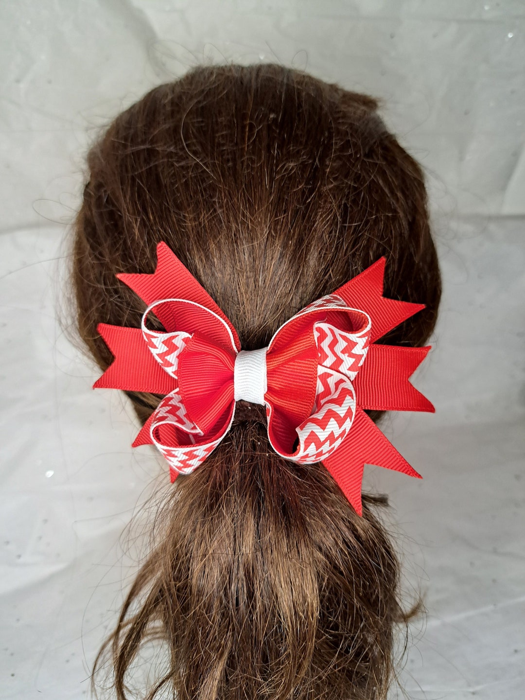 Red/ White Hair Bow/ Inside Out Bow/ Zig Zag Print - Etsy