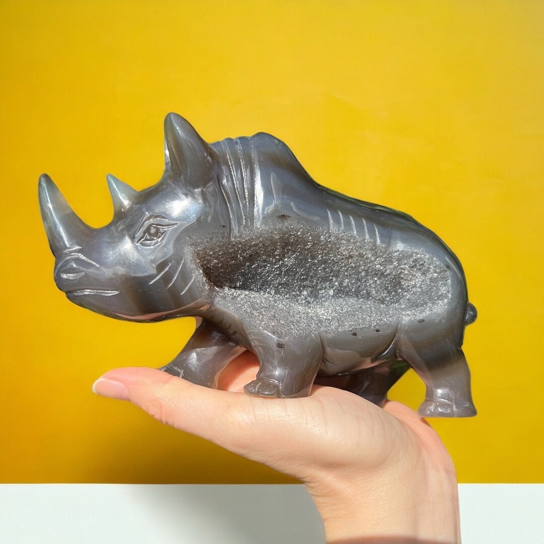 Hand-carved Druzy Agate Rhino - Metaphysical Crystal for Protection and ...