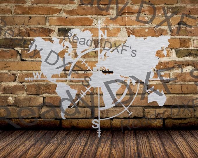 World Map With Compass Dxf File, Ready Dxfs Digital Download, Plasma ...