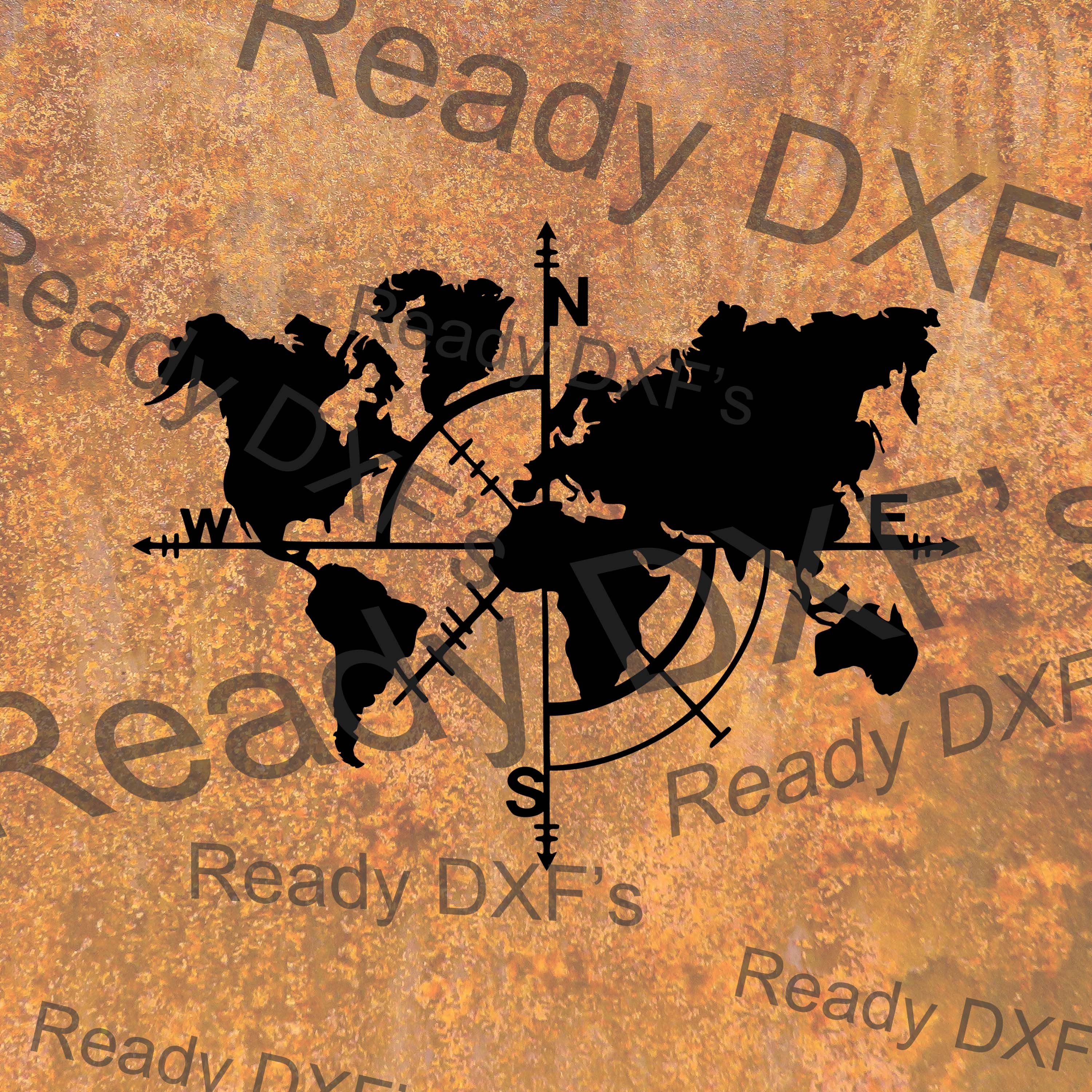 World Map With Compass Dxf File, Ready Dxfs Digital Download, Plasma ...