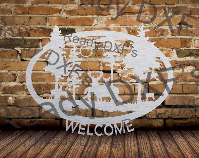 Deer Scene Welcome Sign Dxf File, Ready Dxfs Digital Download, Plasma ...