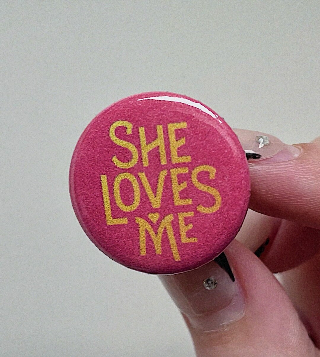 She Loves Me Musical Pin Back Button - Etsy