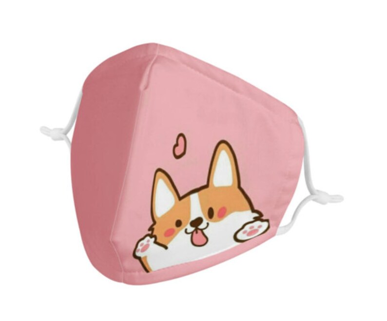 Cute Cartoon Corgi Puppy Graphic Youth Kids Triple Layer Face Mask Anti ...