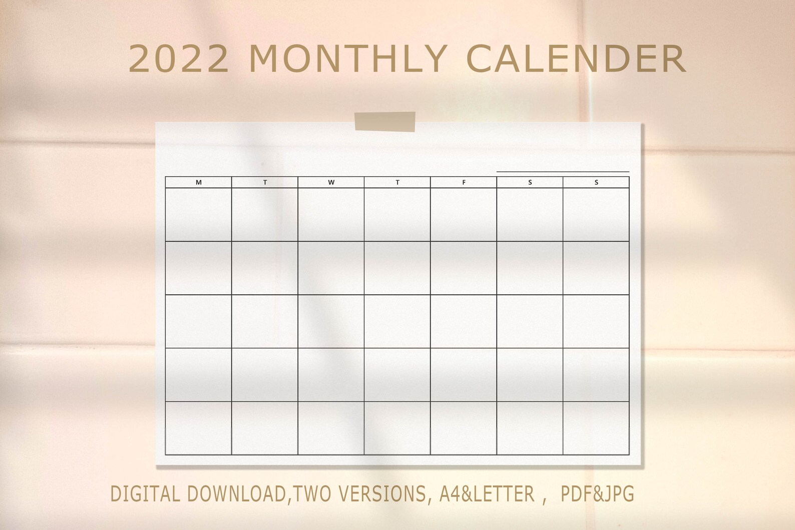 2022 Calendar , Blank Calendar Printable, DIY Calendar, Simple Calendar ...