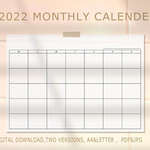2022 Calendar , Blank Calendar Printable, DIY Calendar, Simple Calendar ...