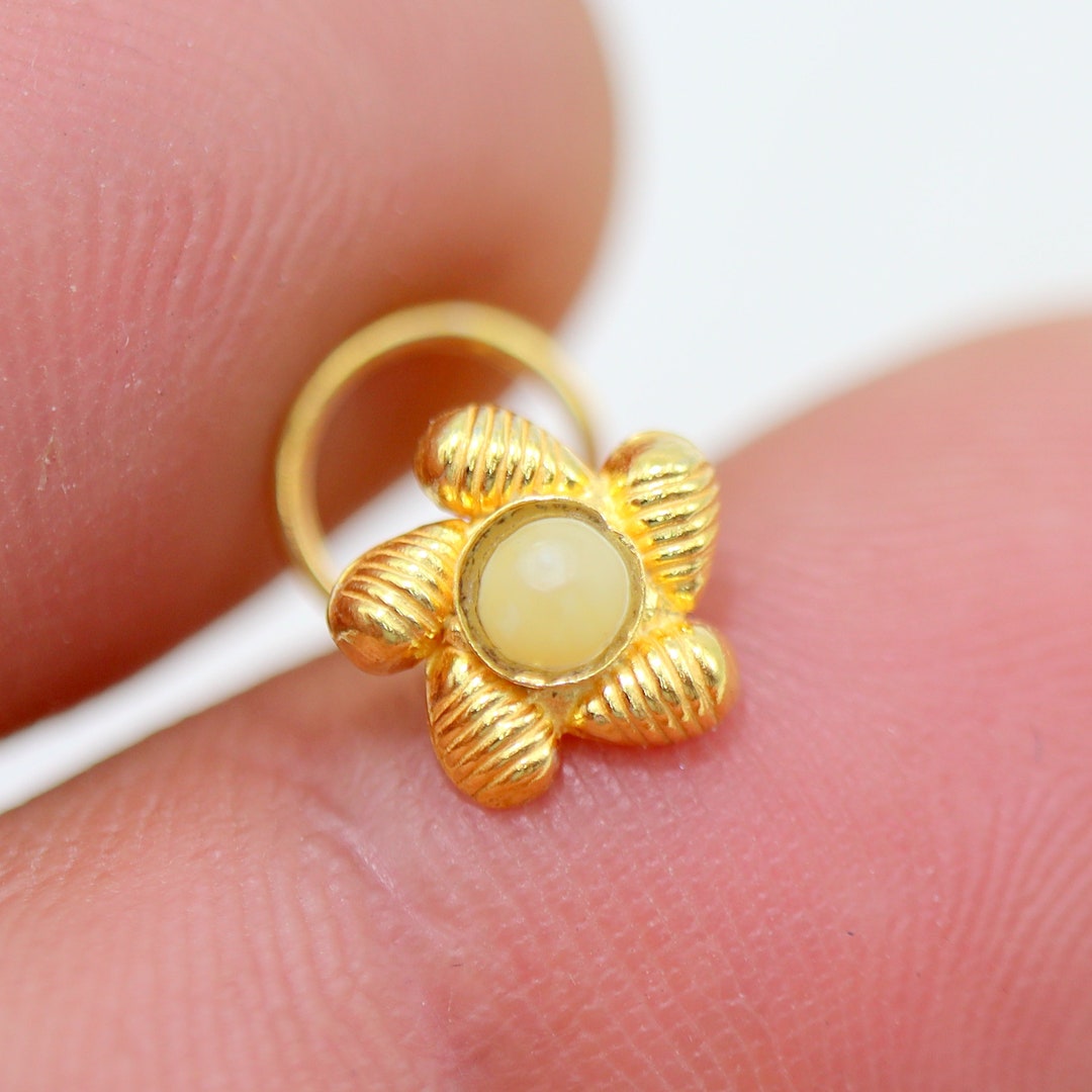 925 Sterling Silver Pearl Nose Pin, Gold Plated Indian Nose Ring ...