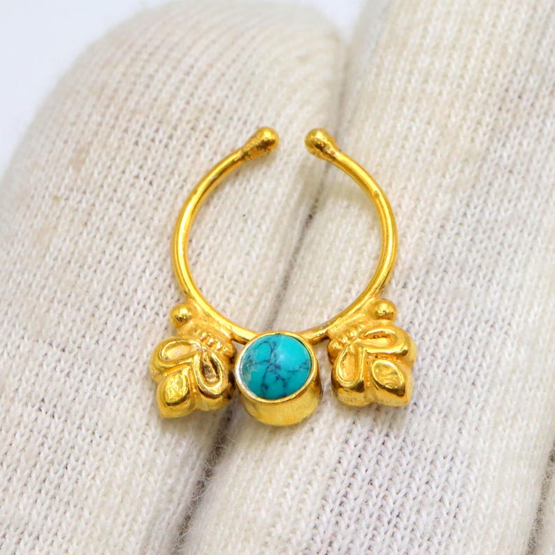Turquoise Silver Septum Ring, Silver Handcrafted Jewelry, Bohemian ...