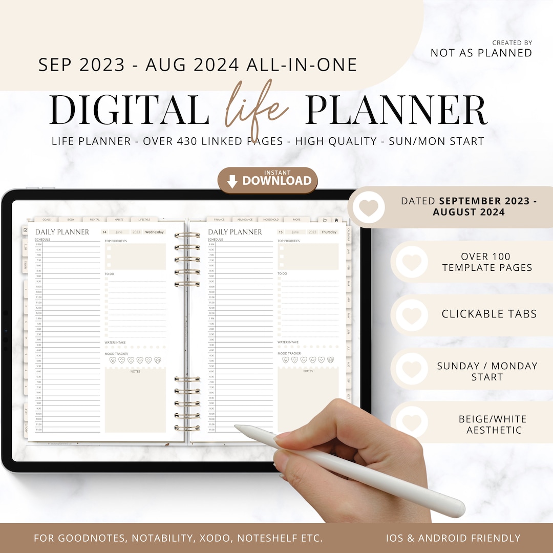 2023/24 Digital LIFE PLANNER - Multiplanner - Sunday/monday Start - Ios ...