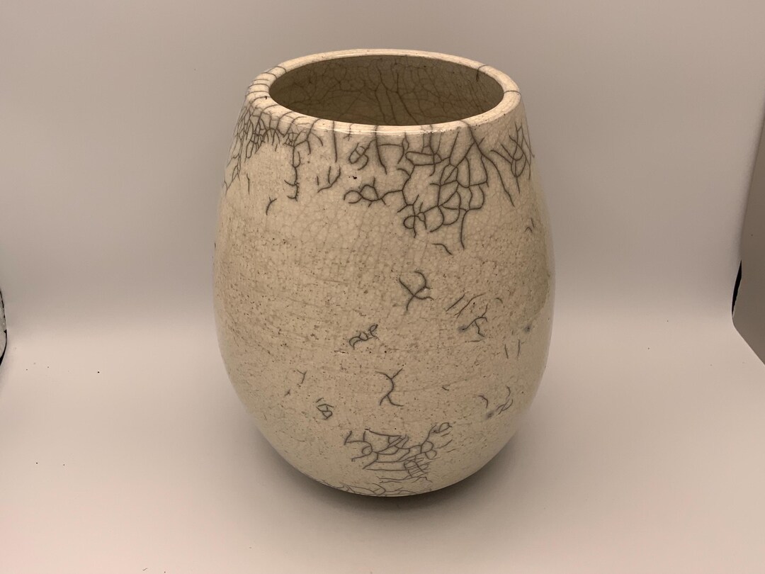 Large Japanese Inspired White Crackle Raku Vase - Etsy
