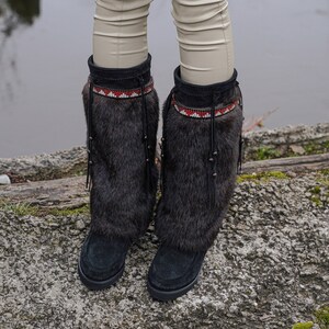 Black Winter Mukluks From Suede and Natural Fur, Traditional Women Yeti ...